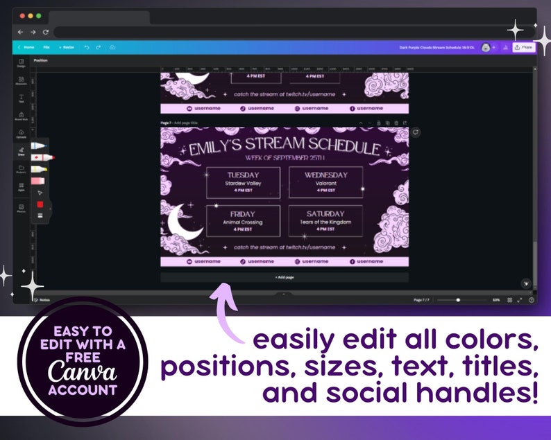 Weekly Stream Schedule Template - Dark Night Sky Star Stream Schedule ...