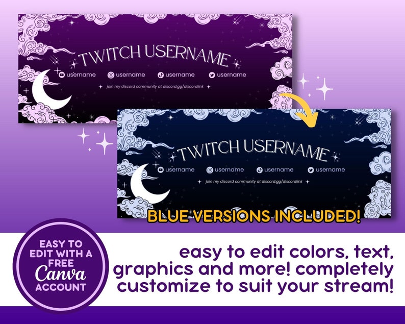 Twitch Banner Template - Dark Night Celestial Sky Editable Customizable ...