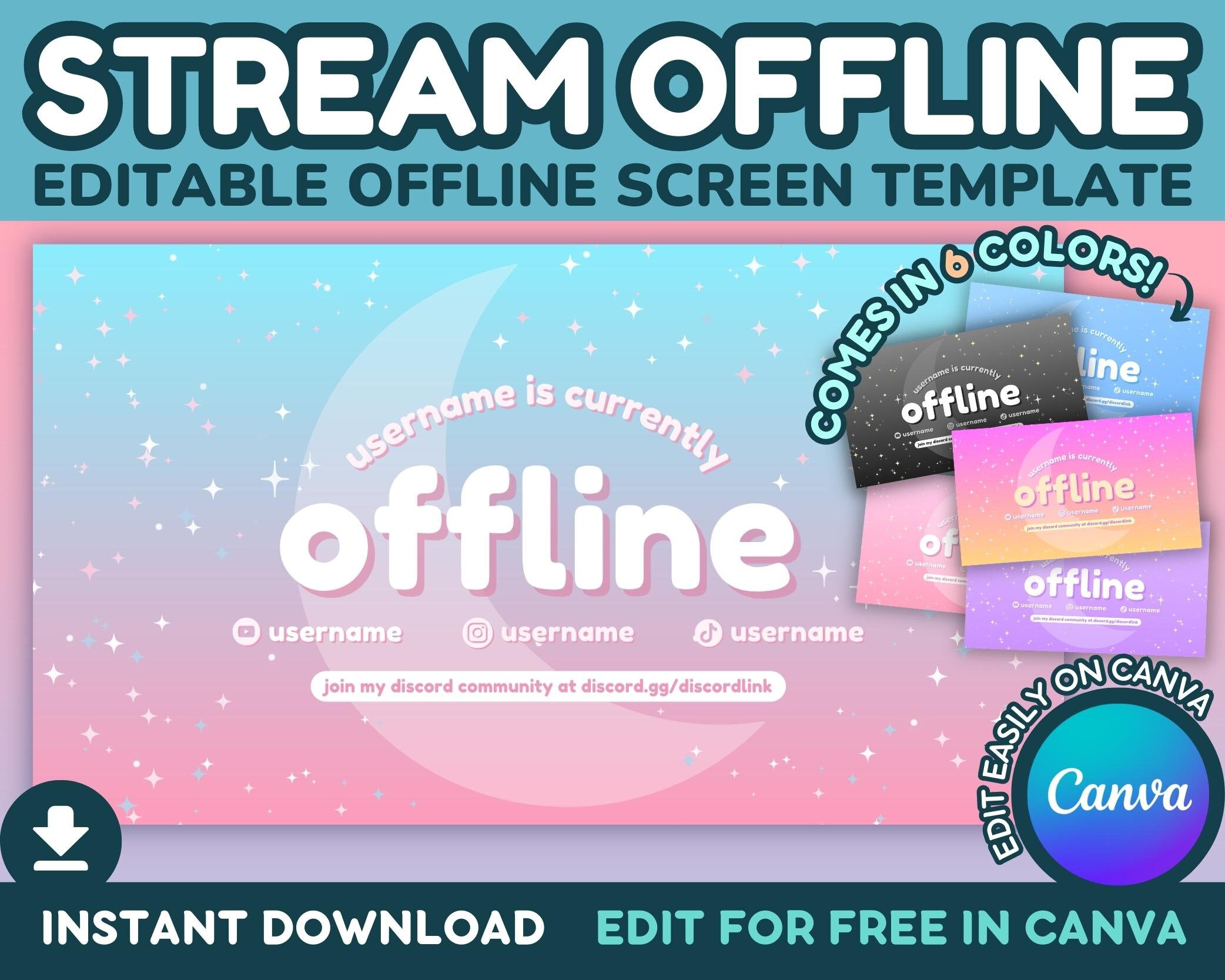 Stream Offline Twitch Offline Screen Canva Template Editable Pastel ...