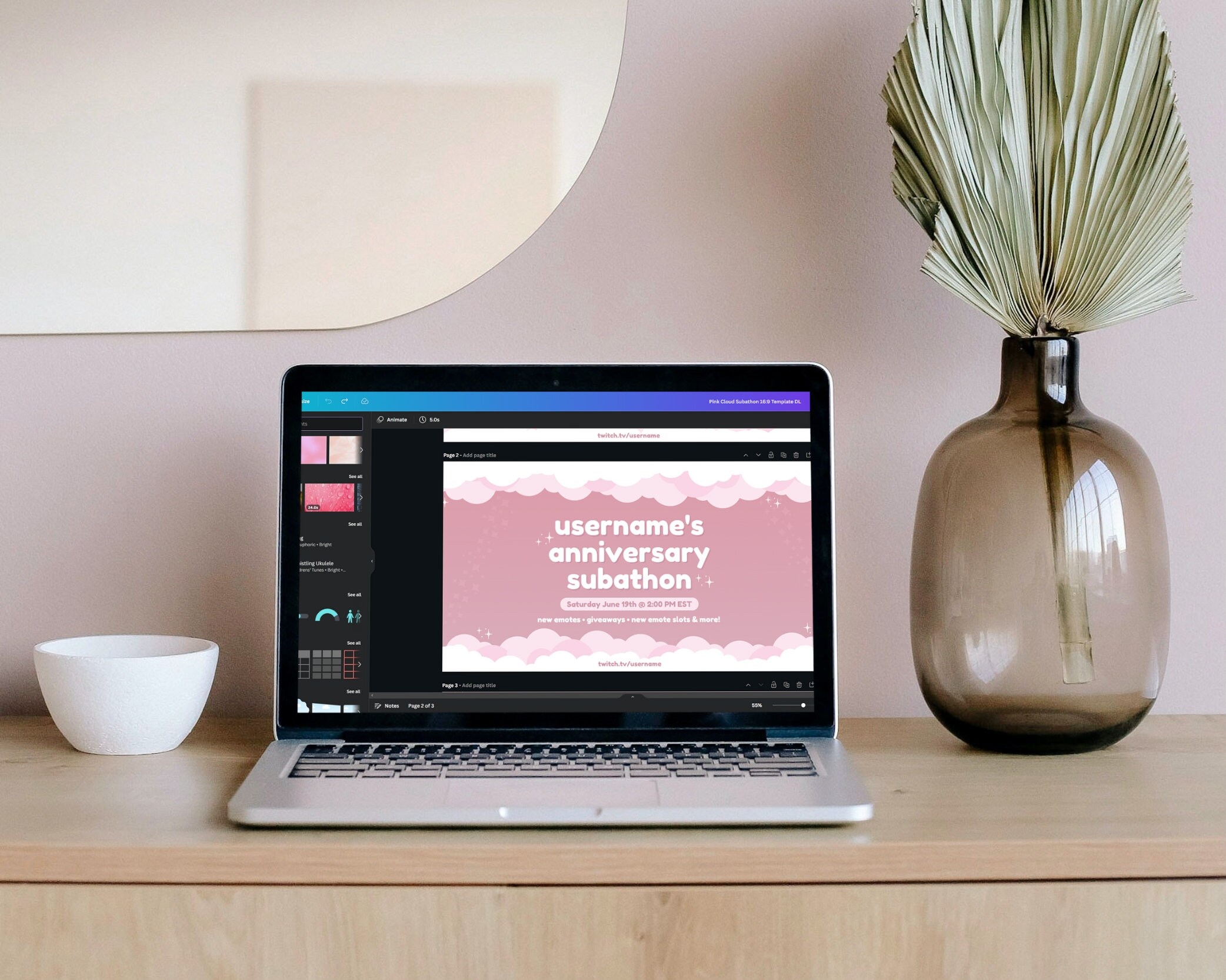 Pink Cloud Subathon Social Media Canva Template Bundle | Live Stream ...