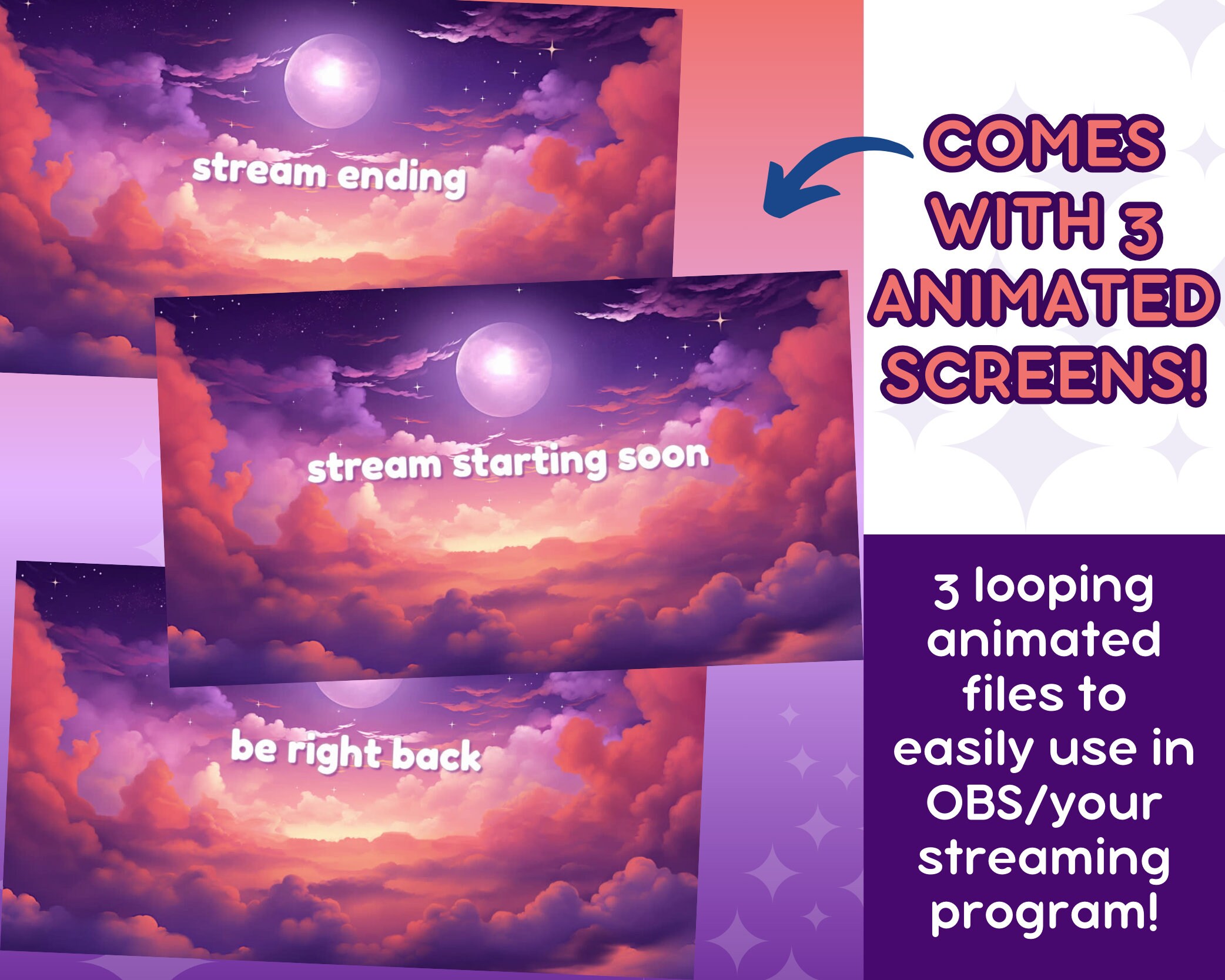 ANIMATED Twitch Screens Cute Celestial Sky / Stream Starting Soon - Be ...