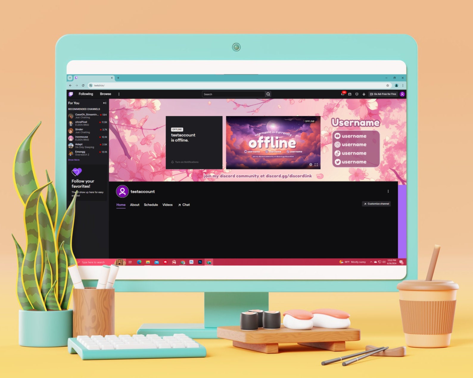 Twitch Banner Template | Cozy Sakura Pastel Editable Customizable ...