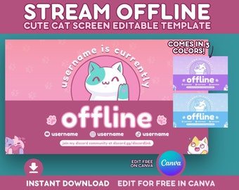 Stream Twitch Offline Screen Canva Template Editable Pastel / Kawaii ...