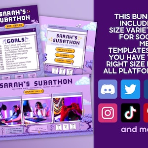 Purple Pixel Subathon Social Media Canva Template Bundle for Twitch ...