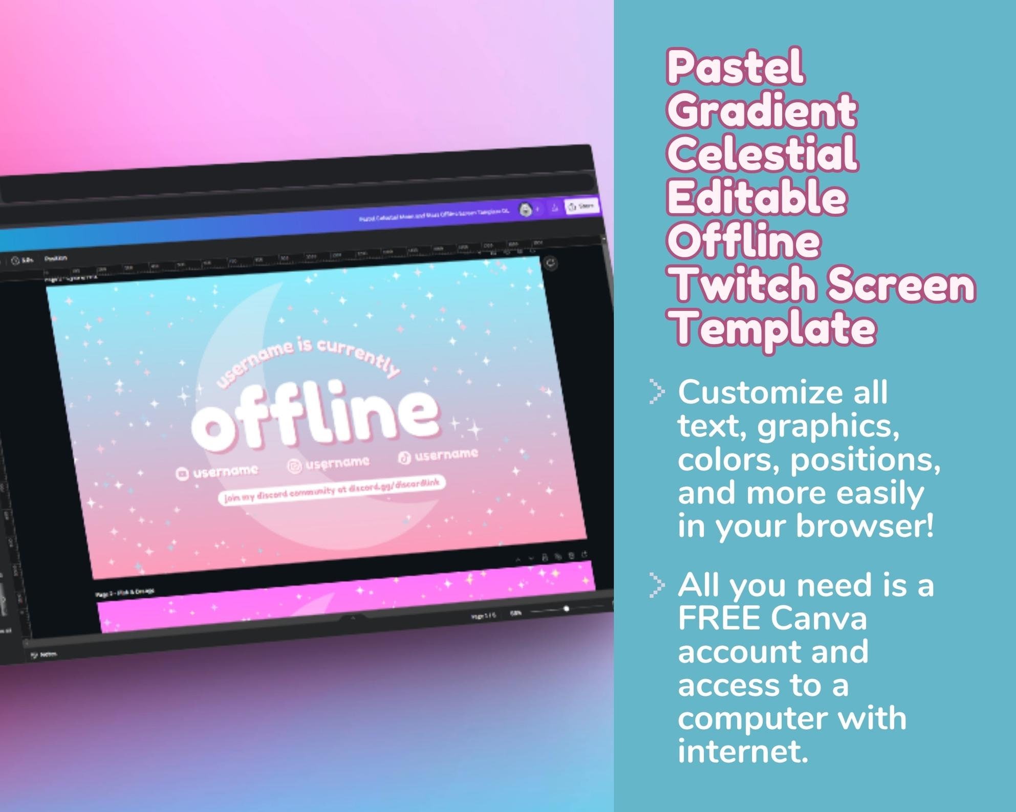 Stream Offline Twitch Offline Screen Canva Template Editable Pastel ...