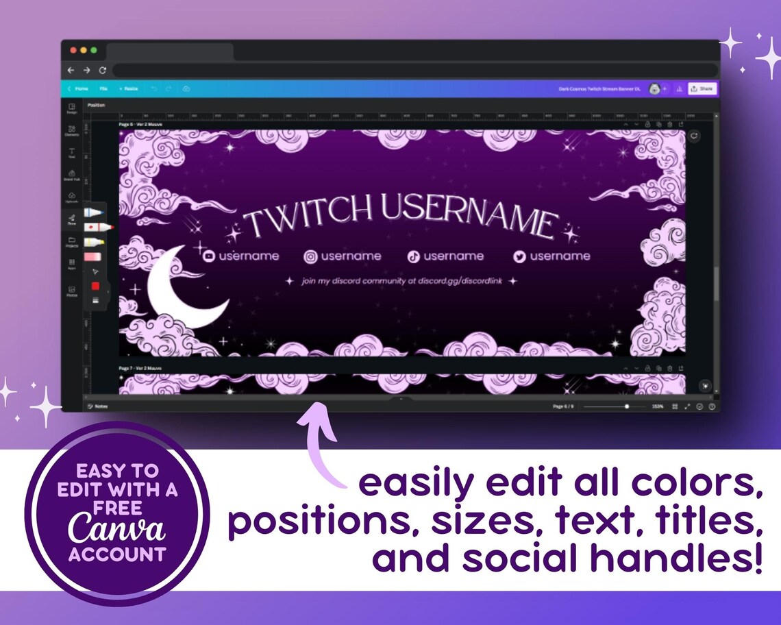 Twitch Banner Template Dark Night Celestial Sky Editable Customizable ...