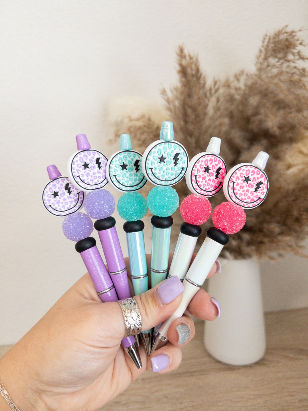 Smiley Face Pens | Pens | Silicone Beaded Pens | Pens With Beads | Gifts | Beaded Pens | Focal ...