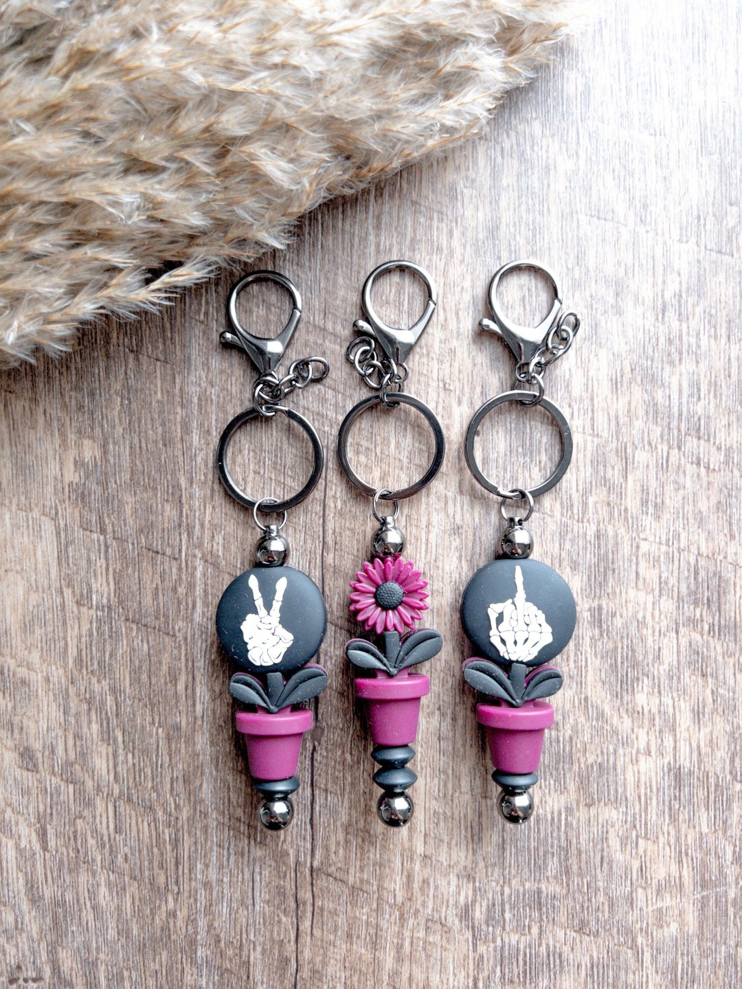 Flower Pot Keychains | Goth Keychains | Skeleton Keychains | Skeleton ...