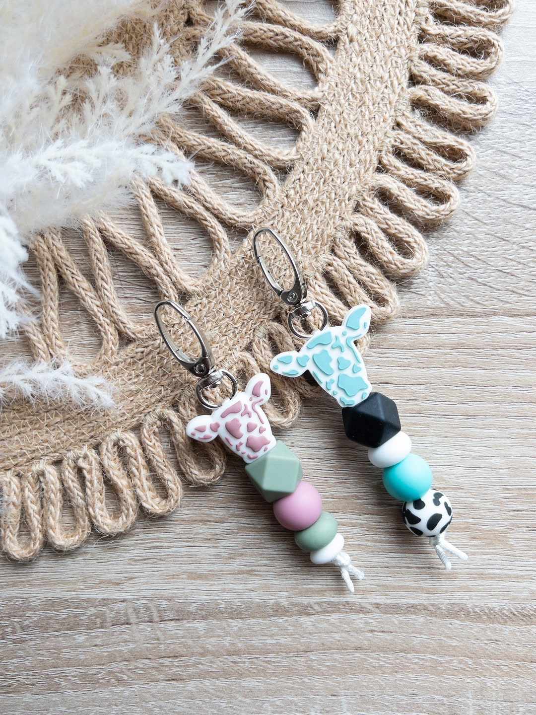 Cow Keychain | Keychains | Silicone Beads | Keychain | Mom Keychains - Etsy