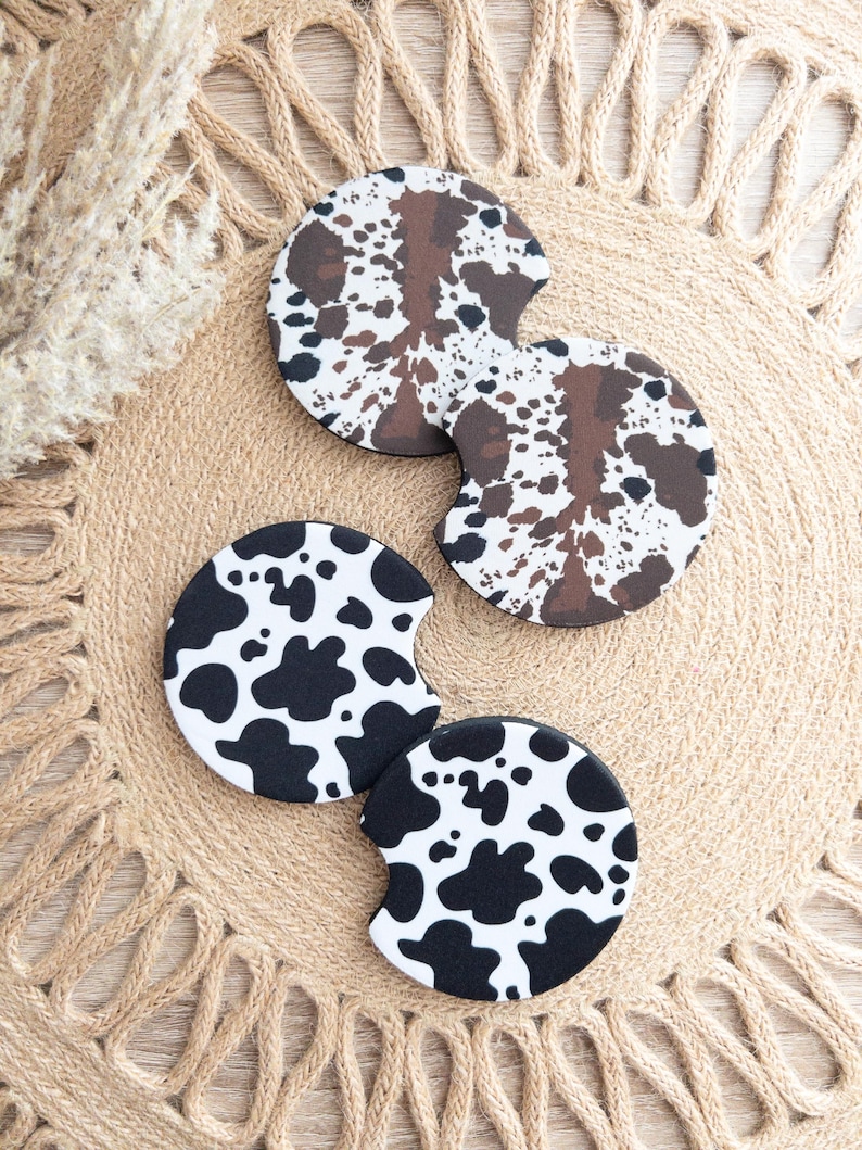 Car Coasters | Cute Car Coasters | Cow Print Car Coasters | Car ...