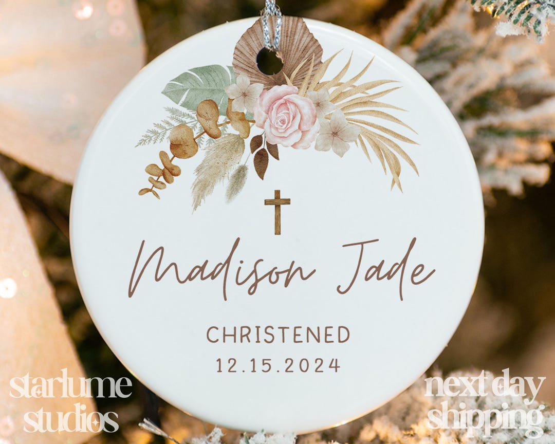 Personalized Girls Christening Ornament - Name + Date Custom Baptism ...