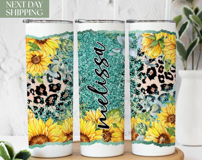 Personalized Teal Sunflower Tumbler Sunflower Tumbler Cup Teal ...