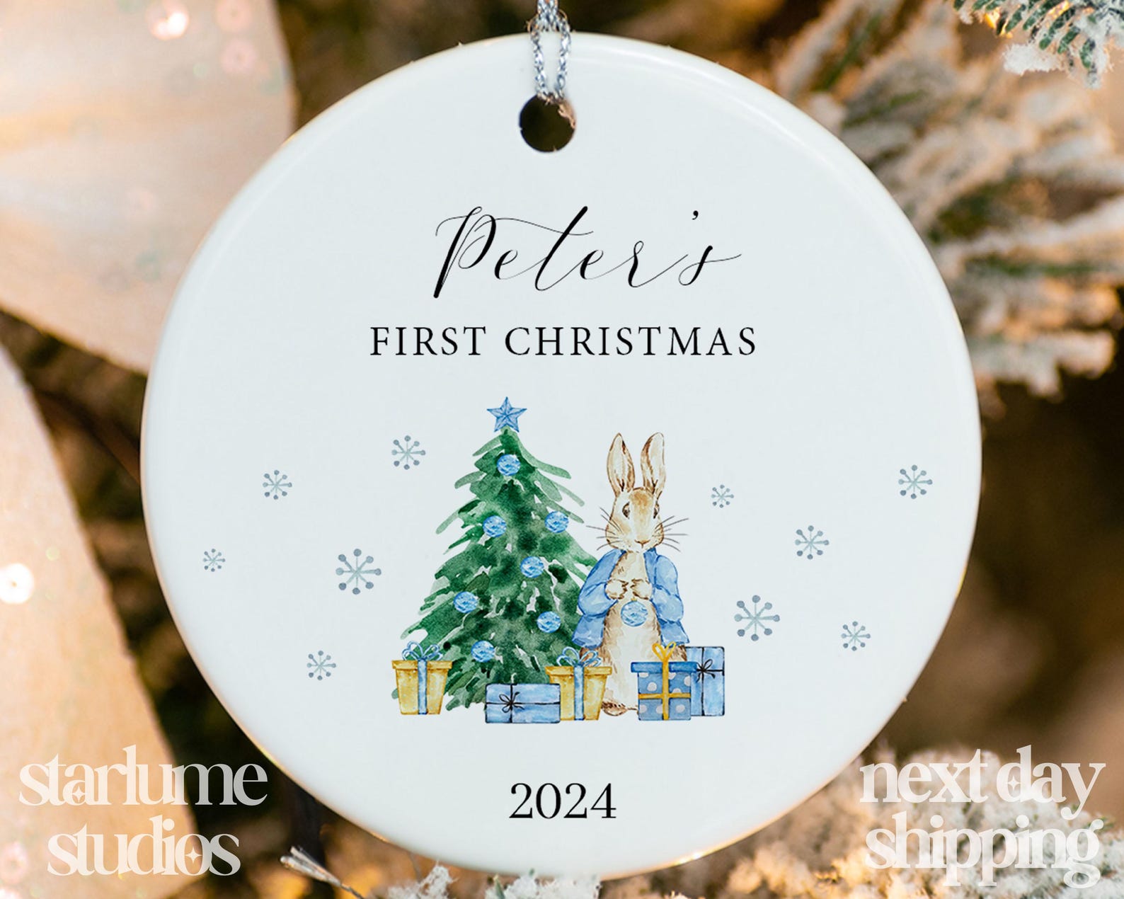 Personalized Baby's First Christmas Rabbit Decoration - Baby's 1st ...