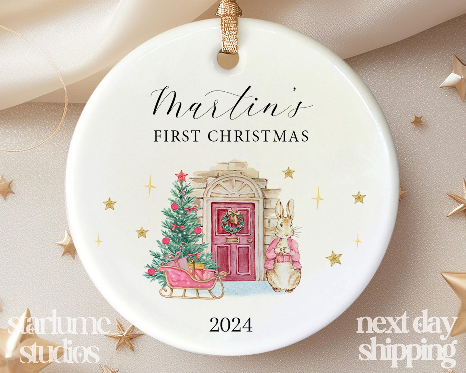 Personalized Baby's First Christmas Rabbit Decoration - Baby's 1st ...