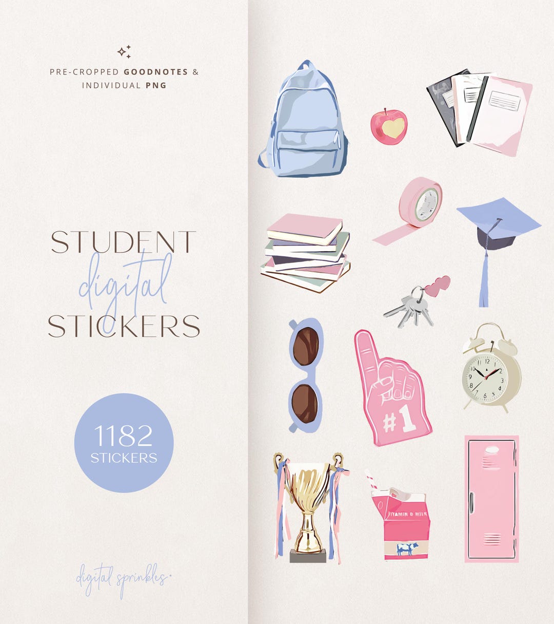 Digital Stickers | 1182 Goodnotes Stickers | Student Digital Stickers ...