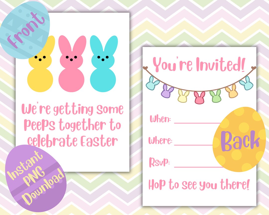 Easter Party Invitations PNG Instant Download, Peeps Colorful Easter ...