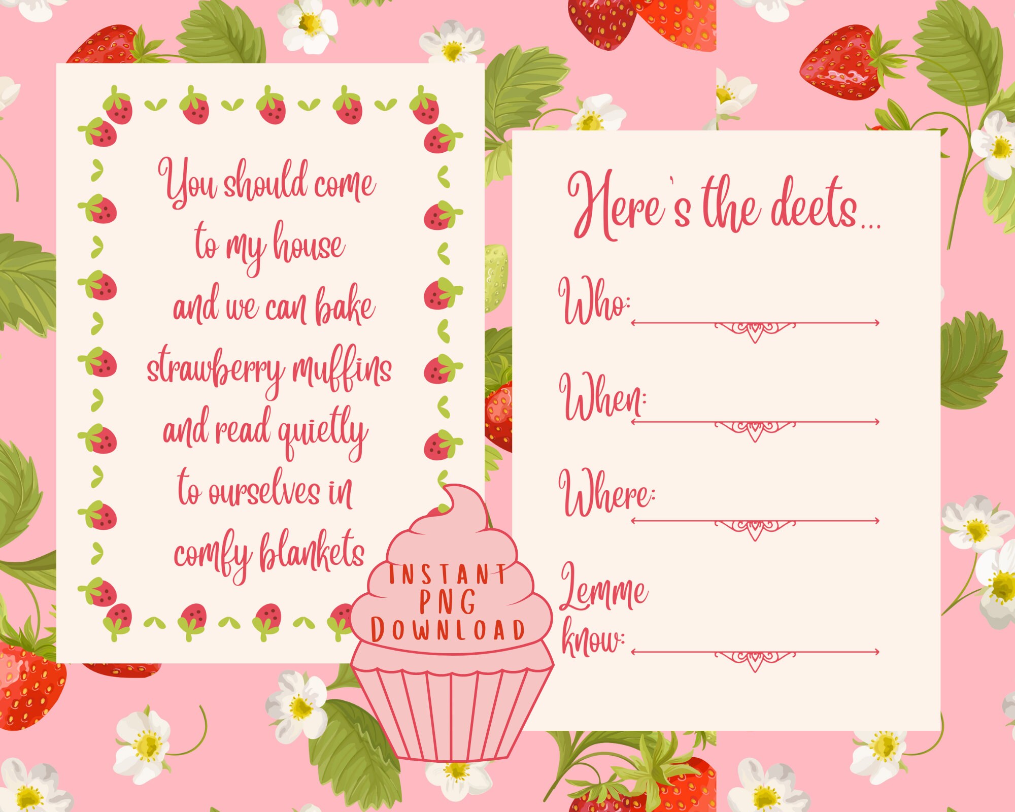 Cute Invitation Instant PNG Digital Download Strawberry Muffins Book ...