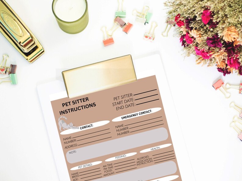Pet Sitter Instructions, Cat Sitter Notes, Cat Sitter Care Forms ...