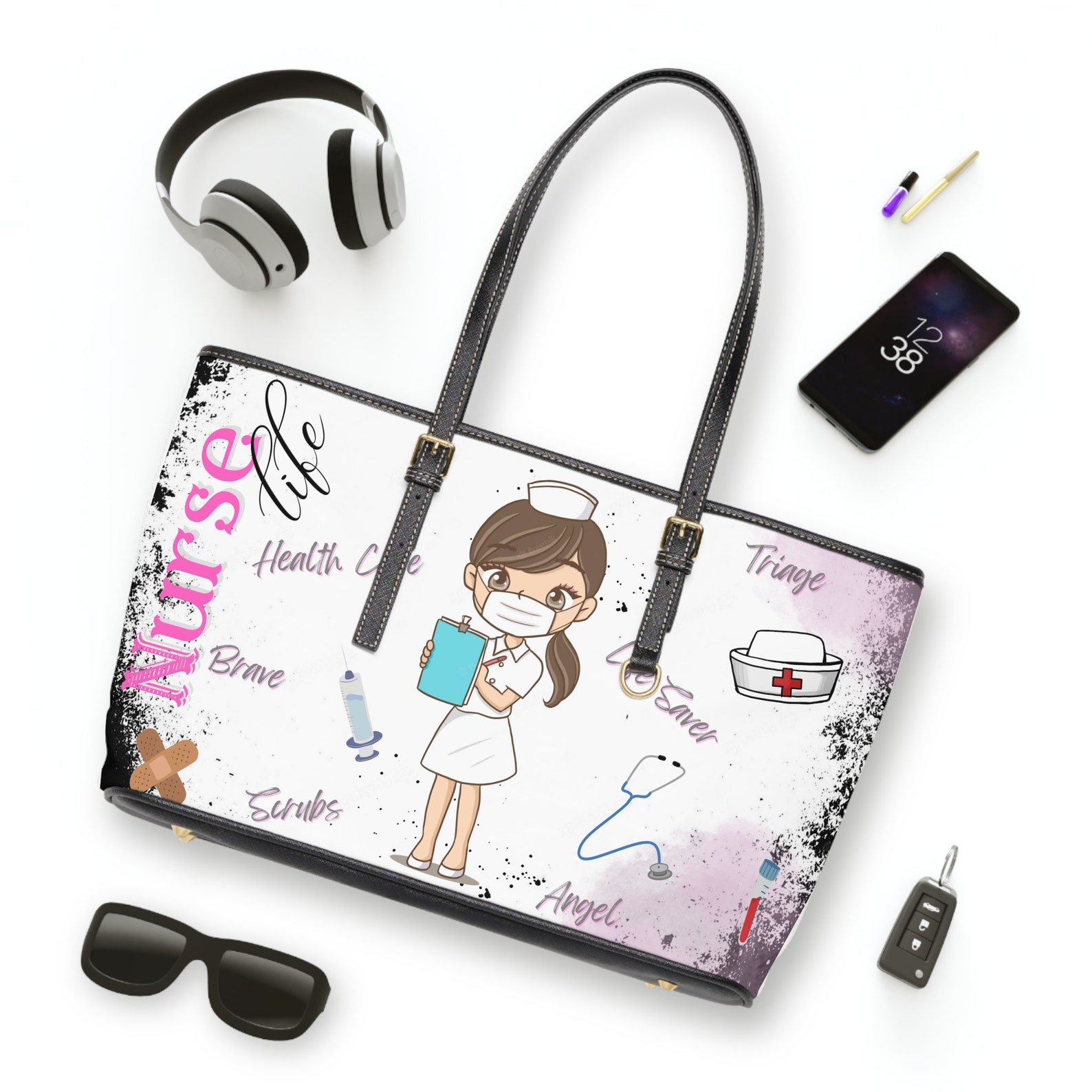 Pink Leather Nurse Life Shoulder Bag - Purse, Hospital, Medical, Clinic ...