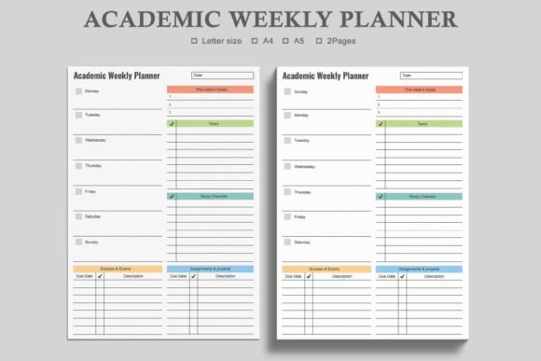 Academic Weekly Planner Student Planner Printable Weekly Insert Weekly ...