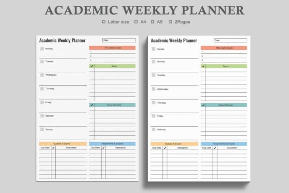 Academic Weekly Planner Student Planner Printable Weekly Insert Weekly ...