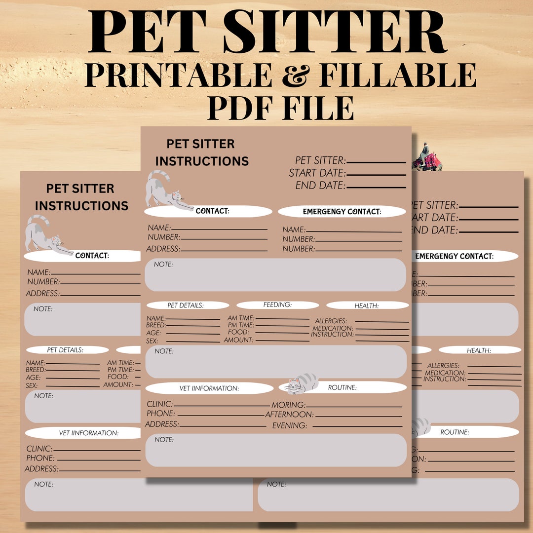 Pet Sitter Instructions, Cat Sitter Notes, Cat Sitter Care Forms ...