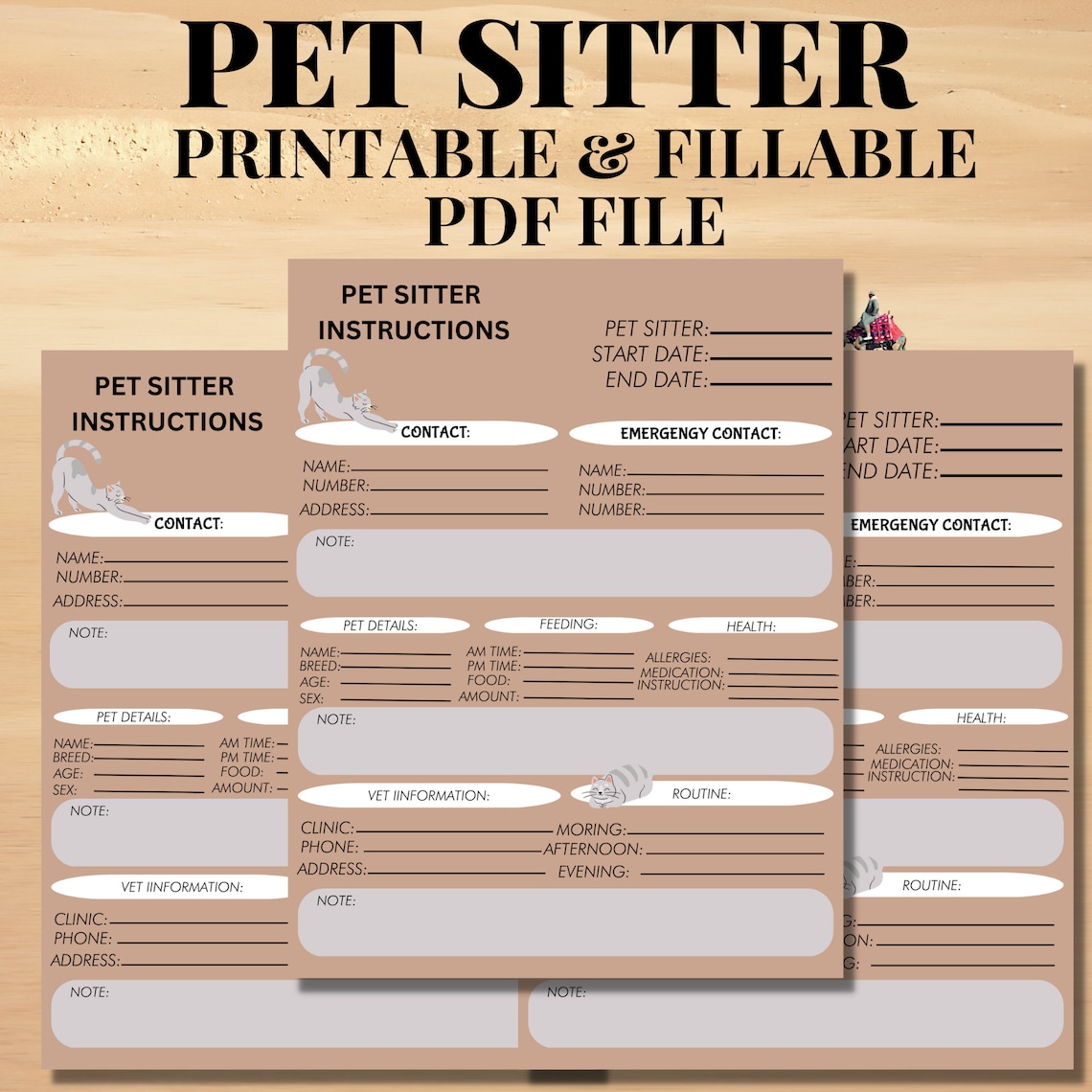 Pet Sitter Instructions, Cat Sitter Notes, Cat Sitter Care Forms ...