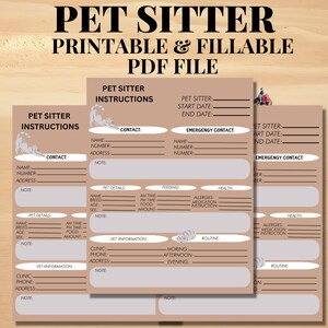 Pet Sitter Instructions, Cat Sitter Notes, Cat Sitter Care Forms ...