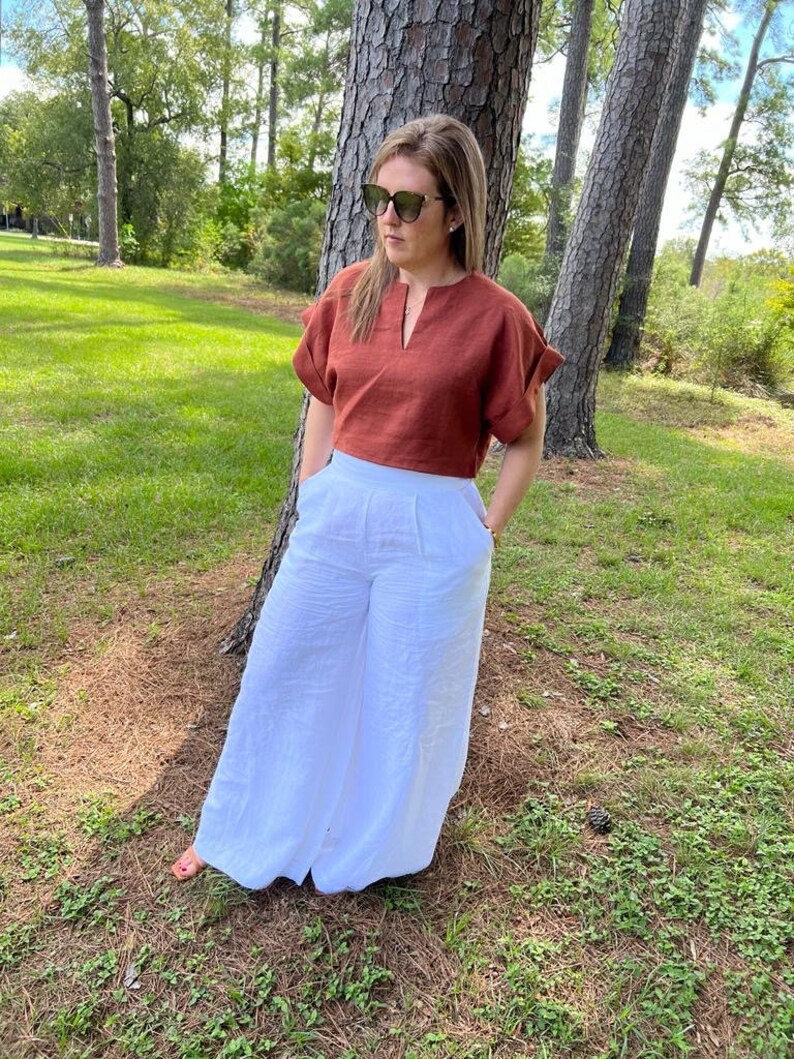Slit Neck Crop Top in Rust Color. - Etsy