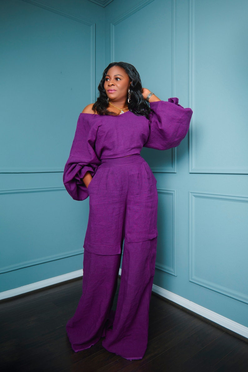 Purple Simi Linen Cargo Women's Clothing - Etsy