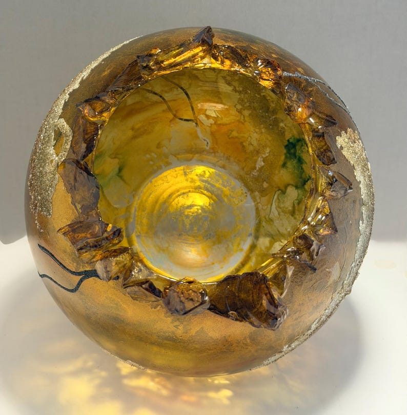 Mastro Vetraio Italian Art Glass Vase: Gold Amber Murano Style ...
