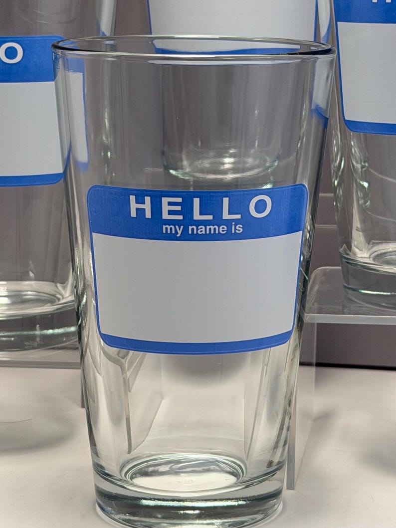 Vintage “hello My Name Is” Pint Glasses Set of 4 Funny Retro Barware ...