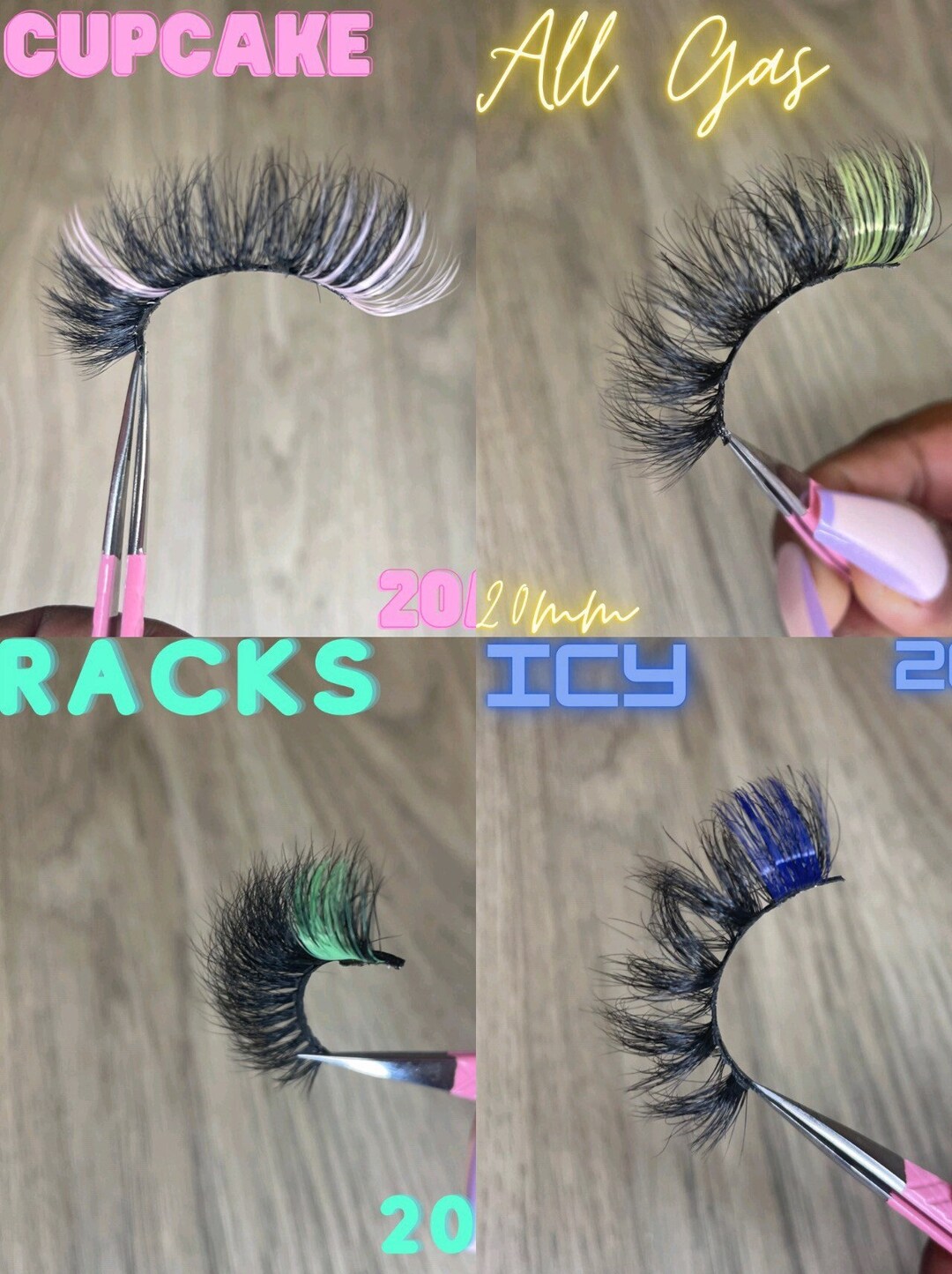 20MM Color Mink Lashes Pink, Blue, White, Yellow & Green Pop of Color ...