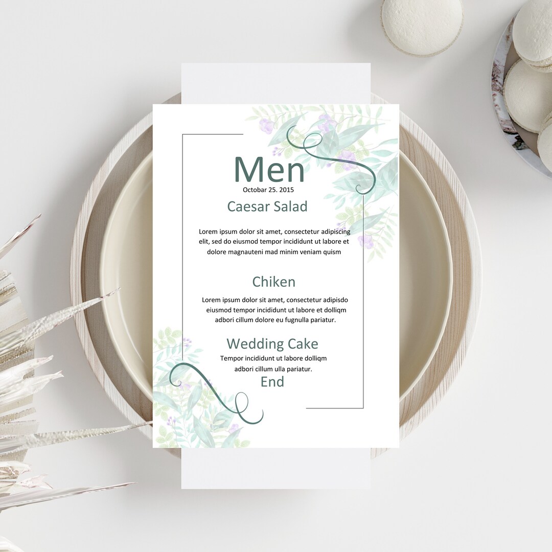 Minimalist Wedding Menu Template, Modern Script Wedding Dinner Menu ...