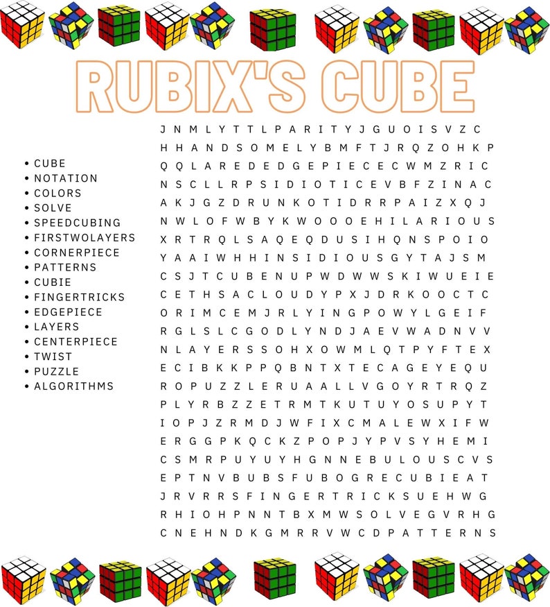 Brain-teasing Rubik's Cube Word Search - Instant Download - Etsy