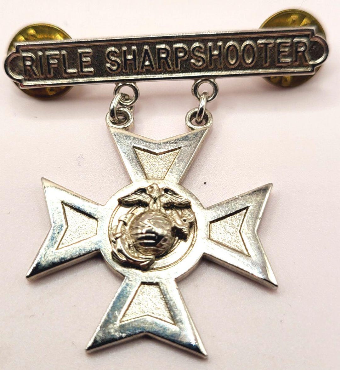USMC US Marine Corps Rifle Sharpshooter Qualification Badge Silver Tone ...
