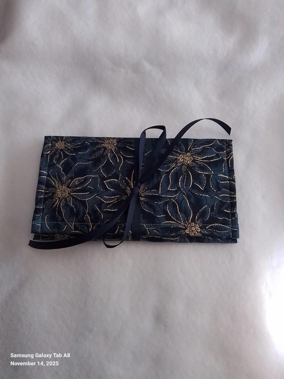 Navy & Gold Pointsettia Cross Stitch Floss Bobbin Holder, 28 Bobbin ...