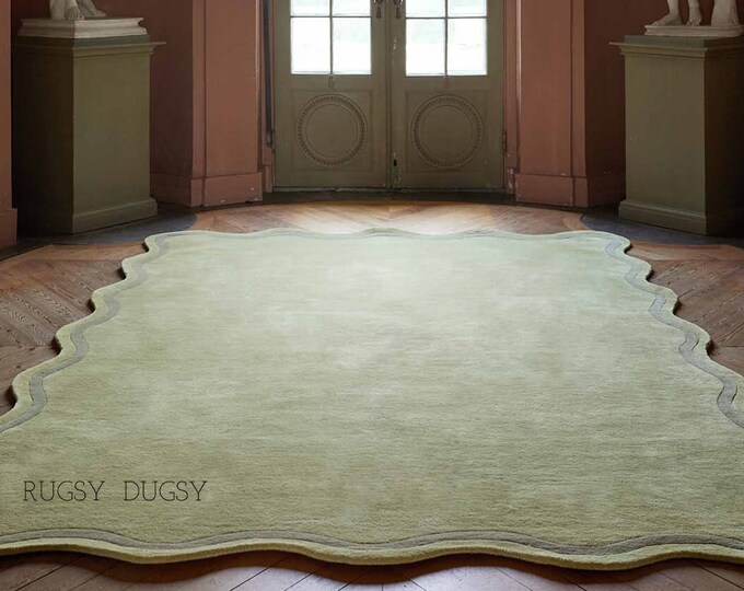 Tufted Scallop Designer Modern Handmade Tuft 100% Wool Area Rug Carpet ...