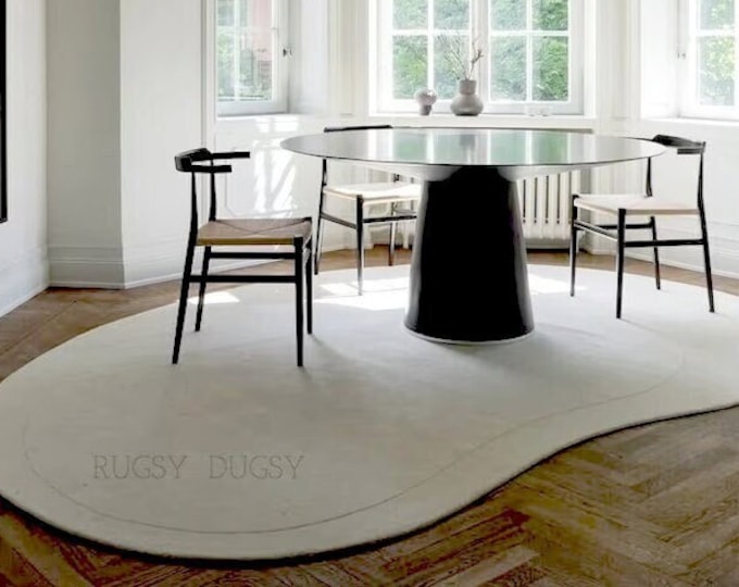 Solid Plain Ivory Irregular Shape Handmade Woolen Tuffted Carpet ...