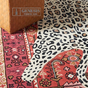 Octavia Lazy Leopard Rug 100% Wool Handmade Tuft Rug Indoor Tufted Rug ...