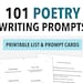 101 Poetry Writing Prompts Printable Cards + List - Etsy