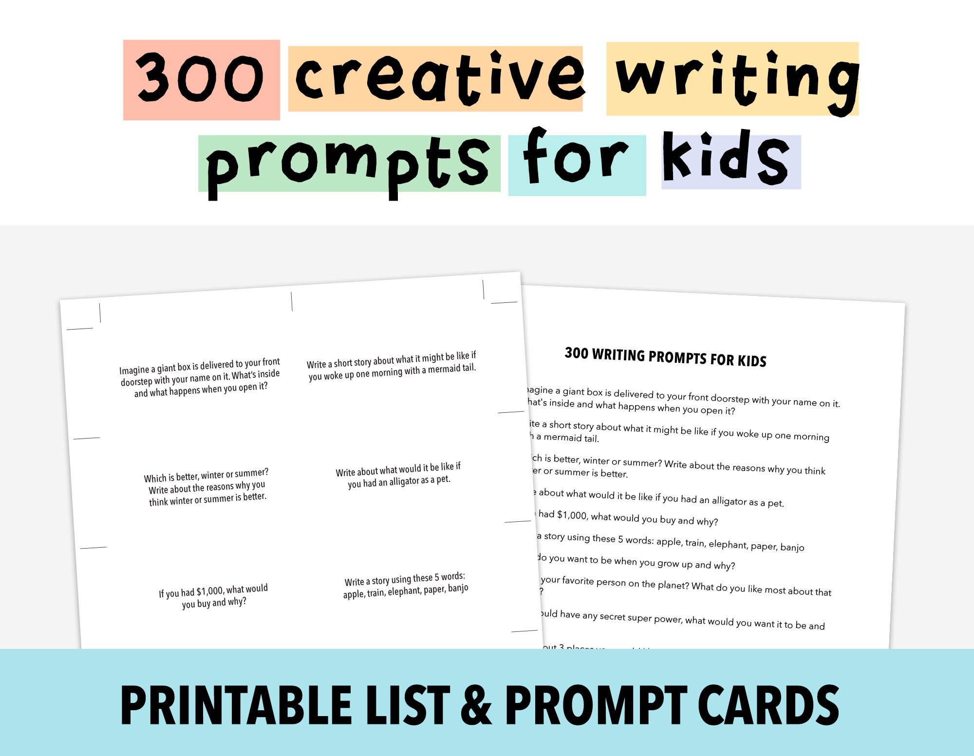 300 Creative Writing Prompts for Kids - Etsy