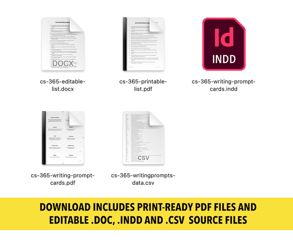 365 Printable Writing Prompt Cards - Etsy