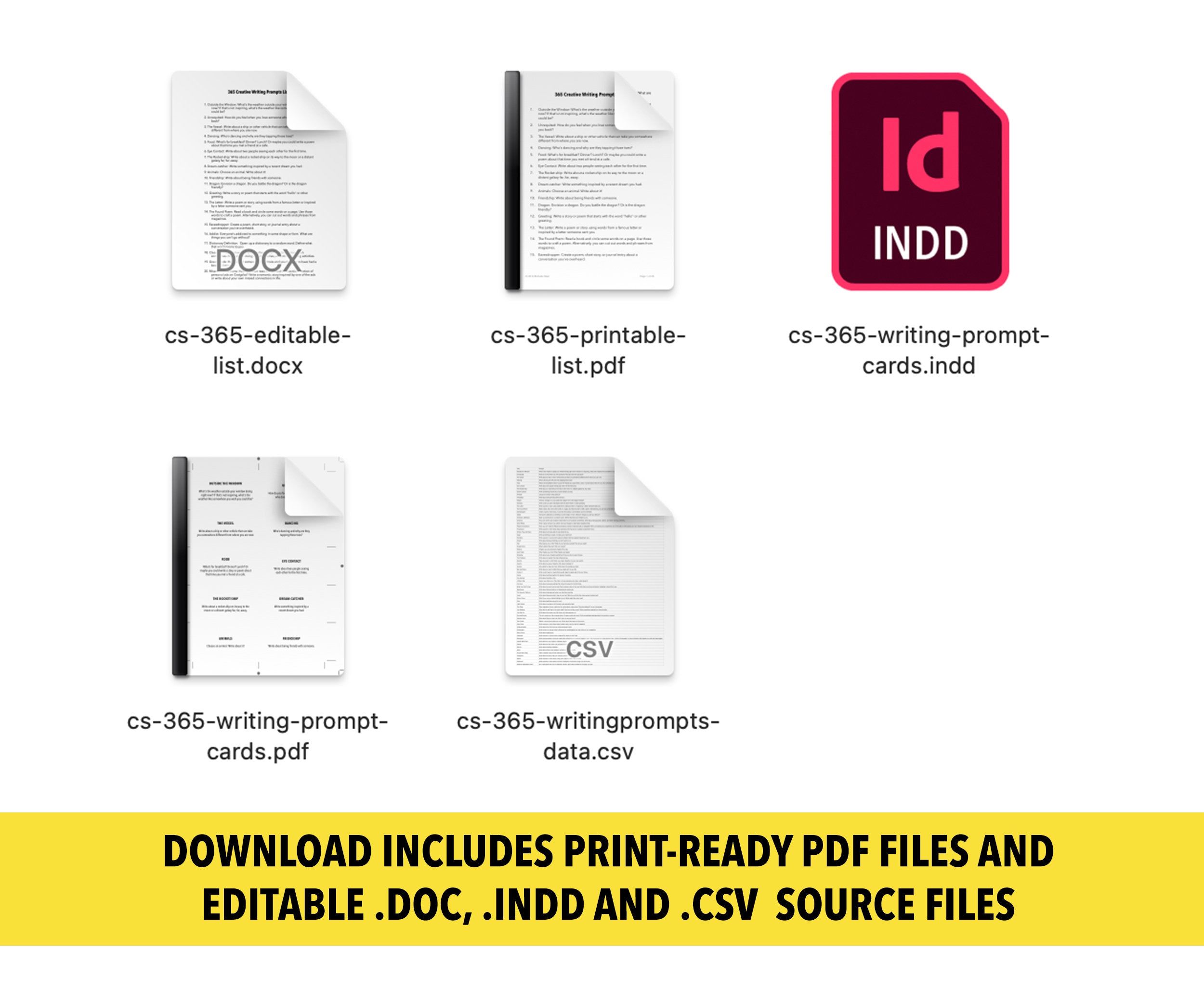 365 Printable Writing Prompt Cards - Etsy