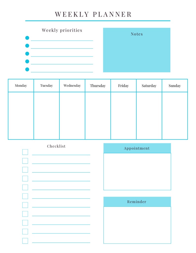 Digital Weekly Planner (5 Colors) - Etsy