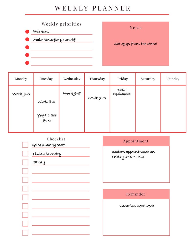 Digital Weekly Planner (5 Colors) - Etsy