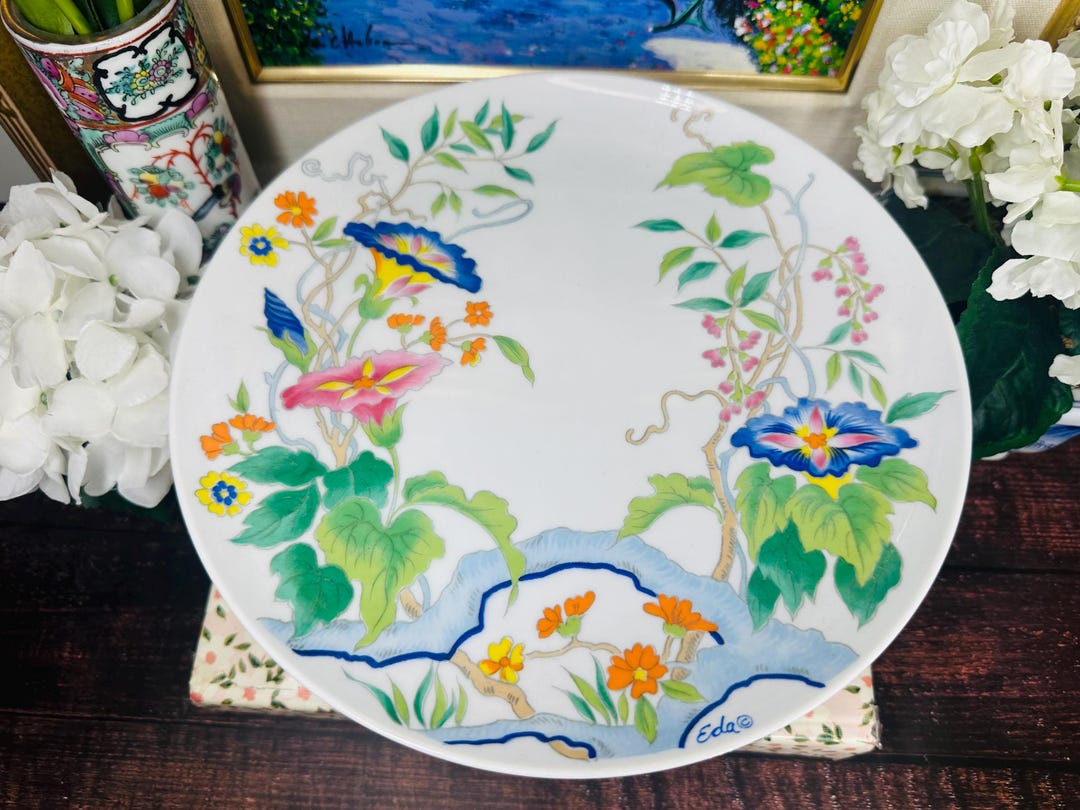 Vintage Morning Glory Eda Mann Cake Plate Pedestal Serving Footed Dish ...