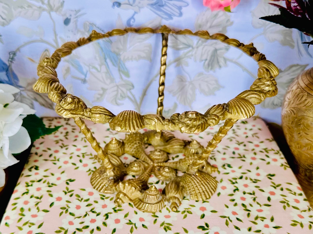 Vintage Solid Brass Seashell Stand Large Pot Plant Stand Pedestal Stand ...