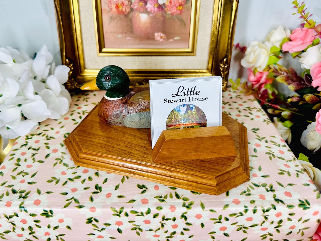 Vintage Carved Wood Mallard Duck Decoy Card Holder - 1985 Cottagecore ...