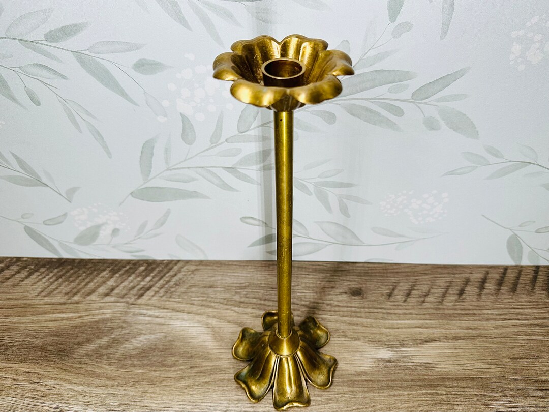 Mid-century Tall Brass Flower Candlestick Candleholder MCM Decor ...